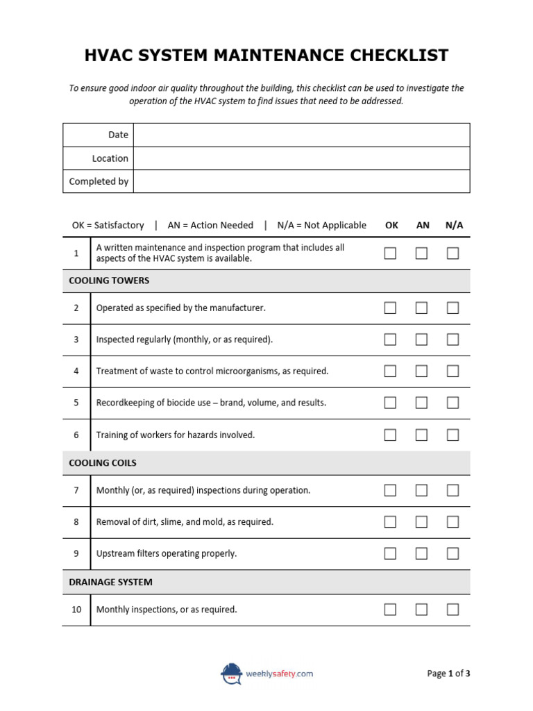 HVAC-Maintenance-Checklist | PDF | Duct (Flow)