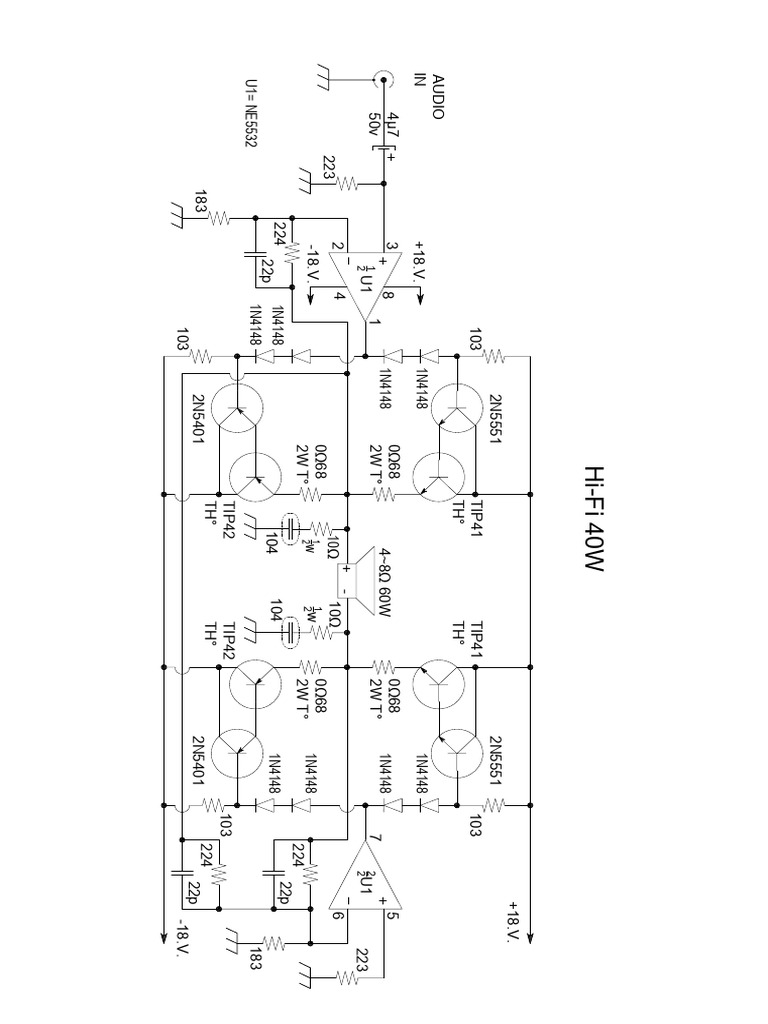 Schematic audio amplifier Hi-Fi 40W BTL | PDF