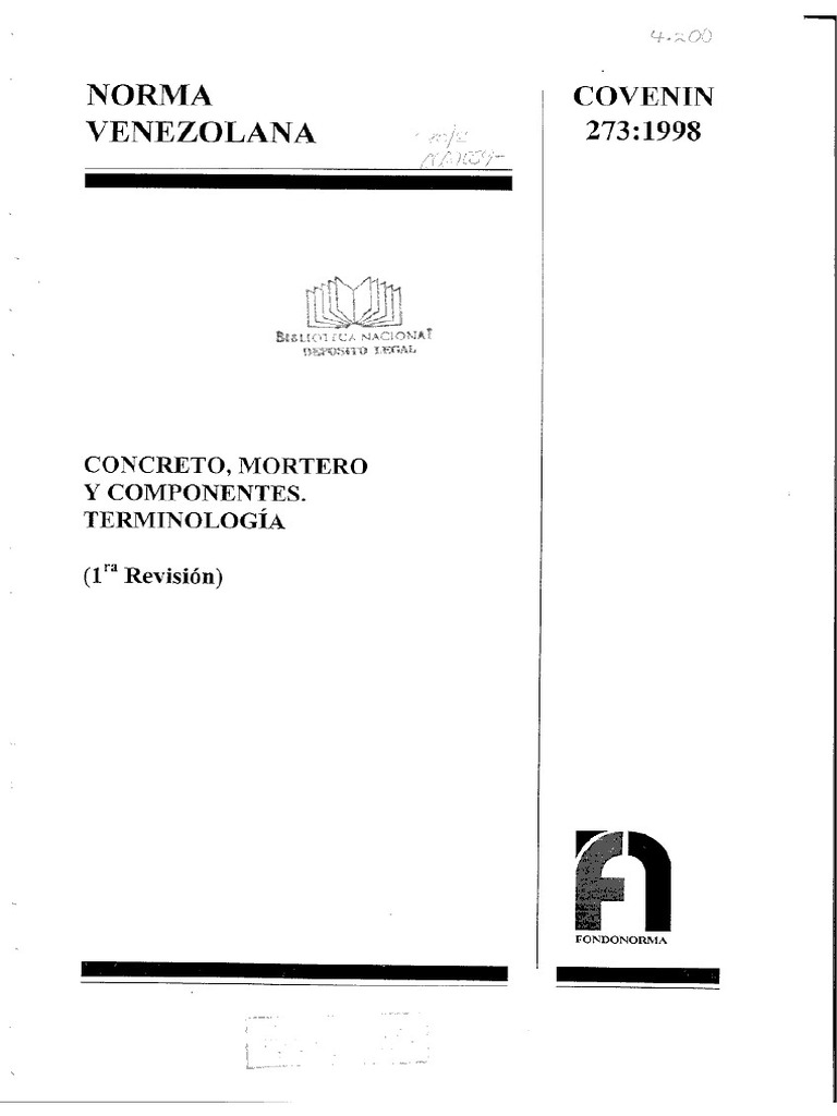 Covenin 273 1998 Concreto Mortero y Componentes - Terminologia | PDF