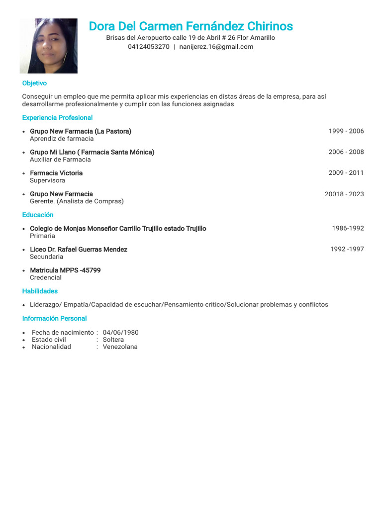 Currículum de Dora Fernández | PDF