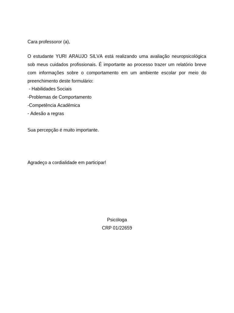 Carta Ao Professor Para SSRS (1) | PDF