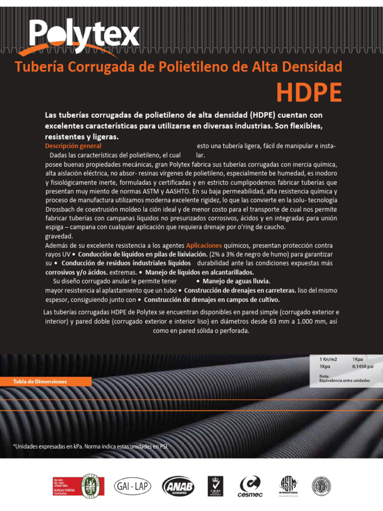 Tubería HDPE Corrugada | PDF | Tubería (transporte de fluidos) | Ingeniería mecánica