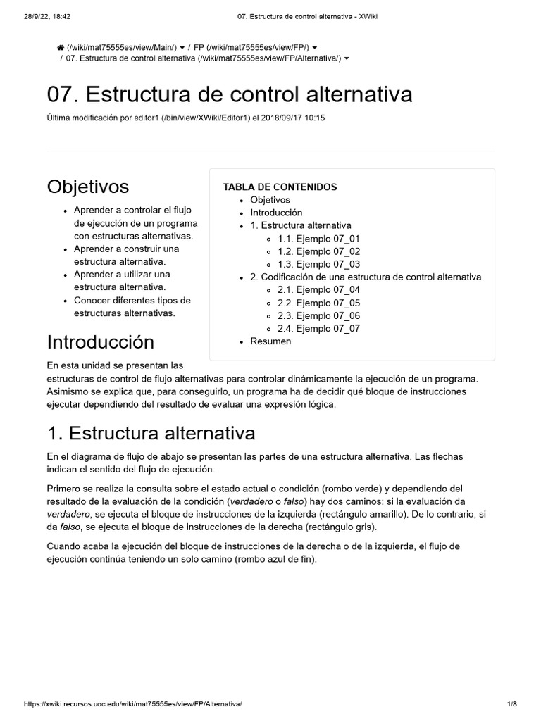 Estructura de Control Alternativa - XWiki | PDF | Flujo de control ...