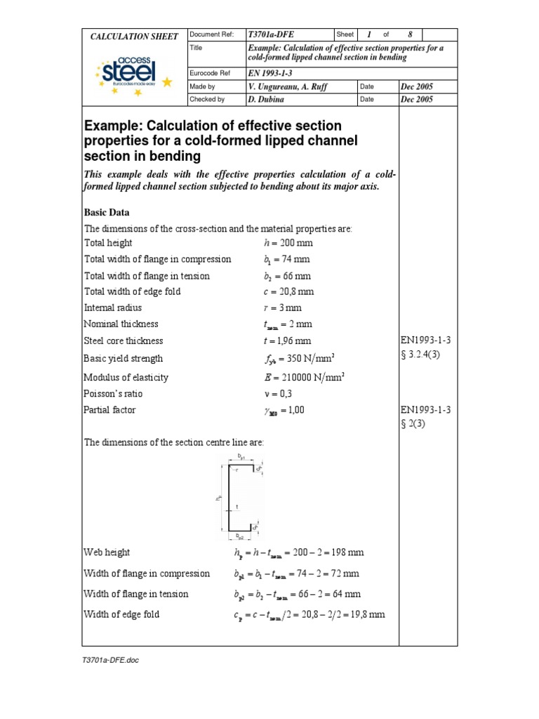 Calculation of effective section properties for a cold-formed lipped ...