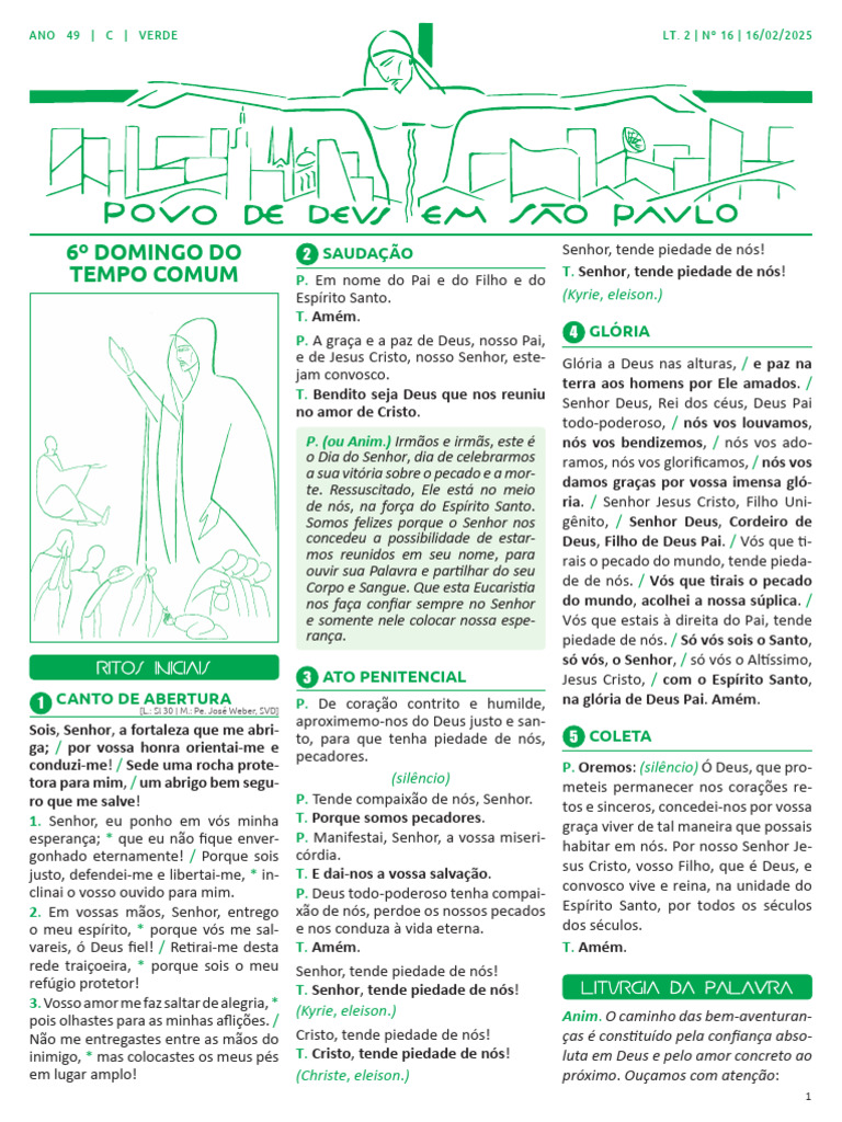 Ano 49C 16 6o DOMINGO DO TEMPO COMUM VERSAO 2 | PDF | Eucaristia | Jesus