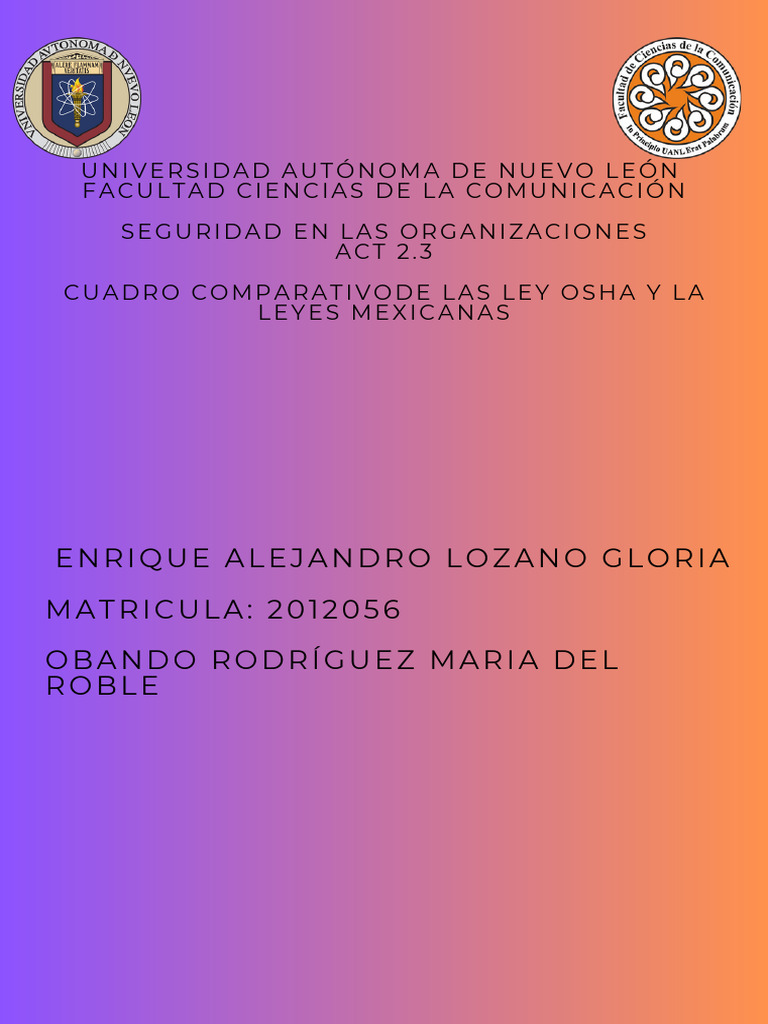 Cuadro Comparativo Ley Osha y Leyes Mexicanas | PDF | Administración de ...