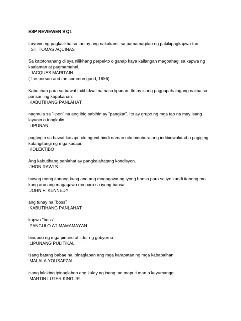 Esp 9 (Reviewer Q1) | PDF