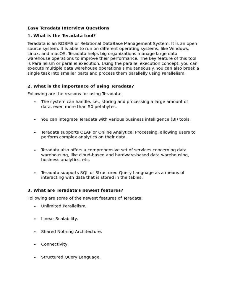 Teradata Interview Questions Guide | PDF | Databases | Relational Database