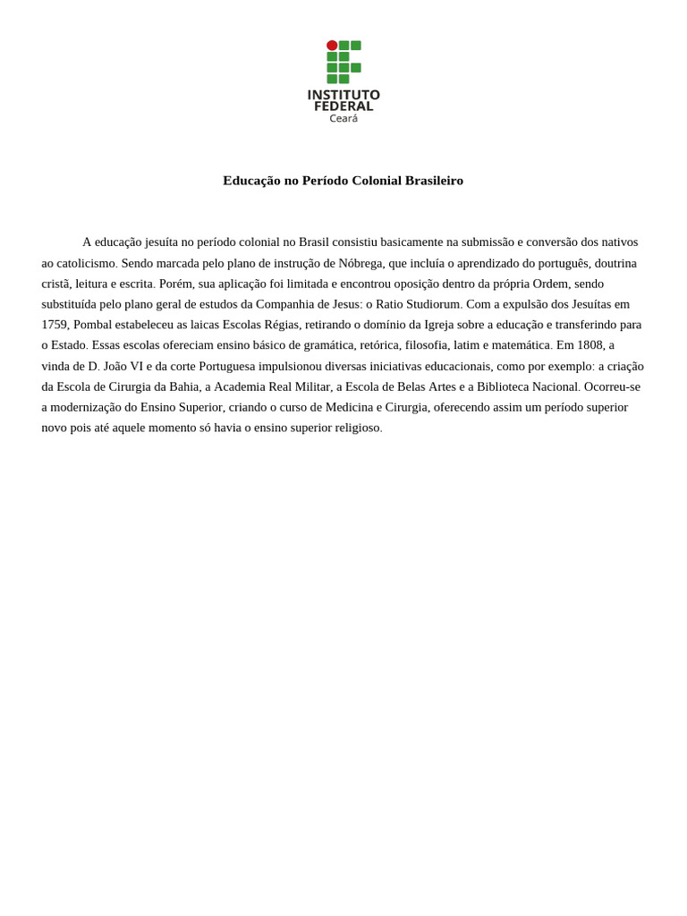 Educação No Brasil Colonial Jesuítas E Reformas Pdf