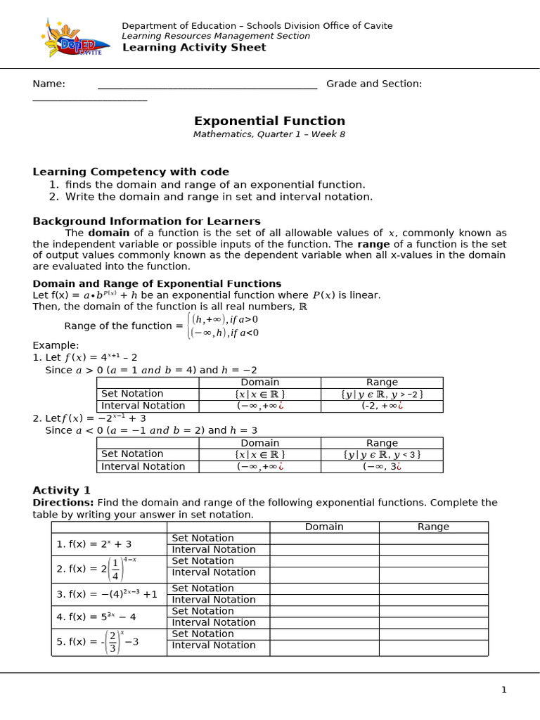LAS - Exponential Function | PDF | Function (Mathematics) | Mathematical Relations