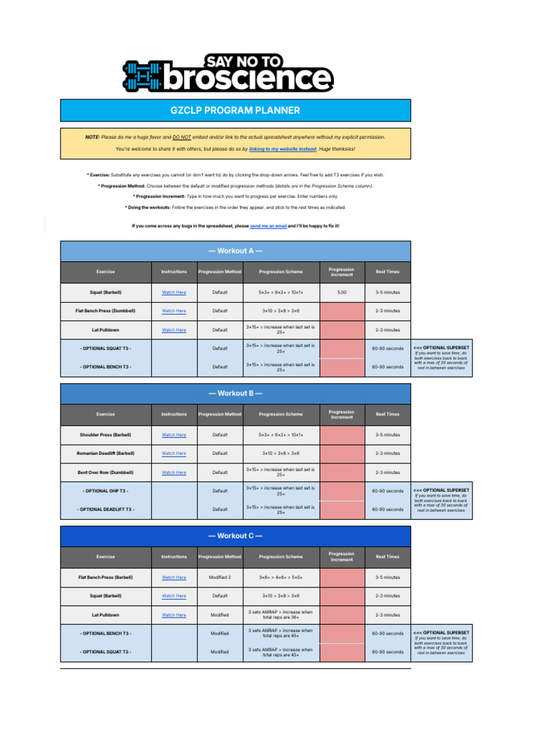 GZCLP Spreadsheet v2.02 - Say No To Broscience | PDF | Weight Training | Management Of Obesity