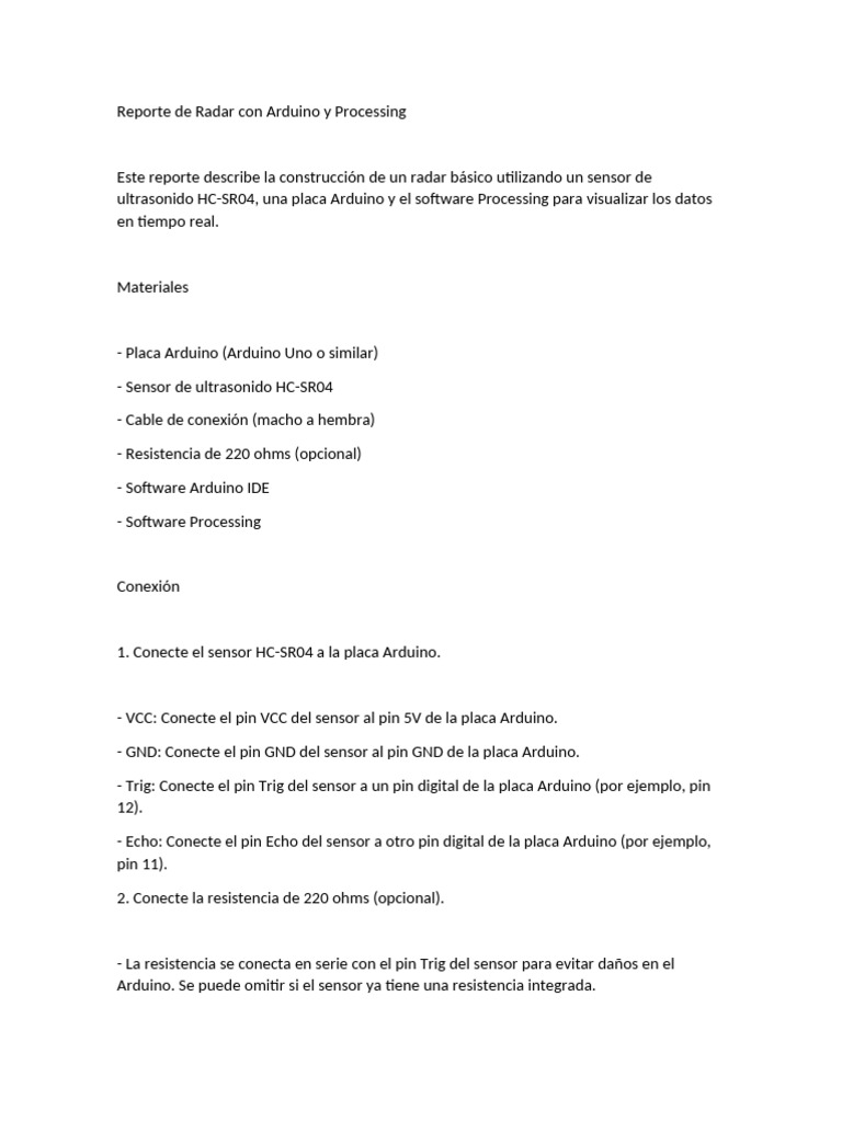 Reporte De Radar Con Arduino Y Processing Pdf Arduino Sensor