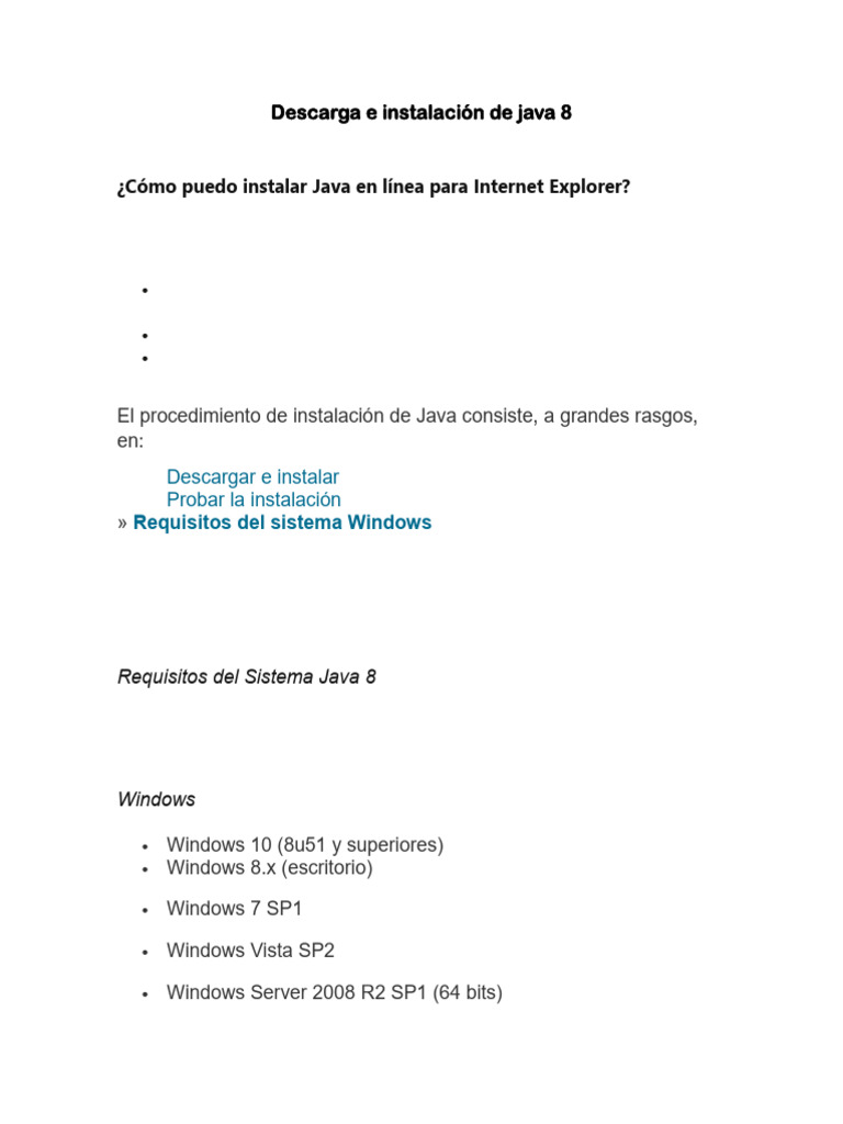Manual de Descarga e Instalación de Java 8 | PDF | Microsoft Windows | Computación de 64 bits