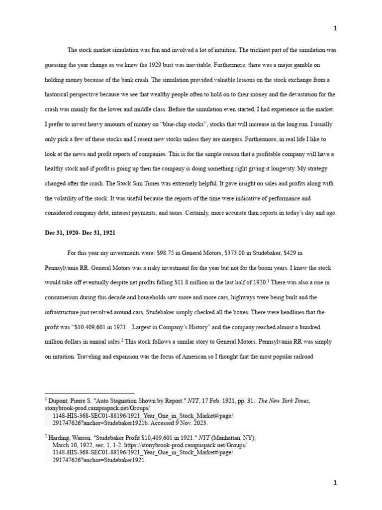 HIS 289 Singh Paper 2 | PDF | Investing | Stocks