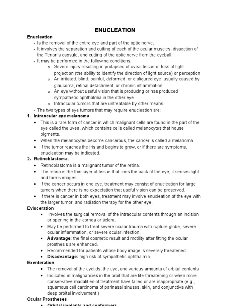 A Comprehensive Guide to Enucleation, Evisceration, Exenteration and ...