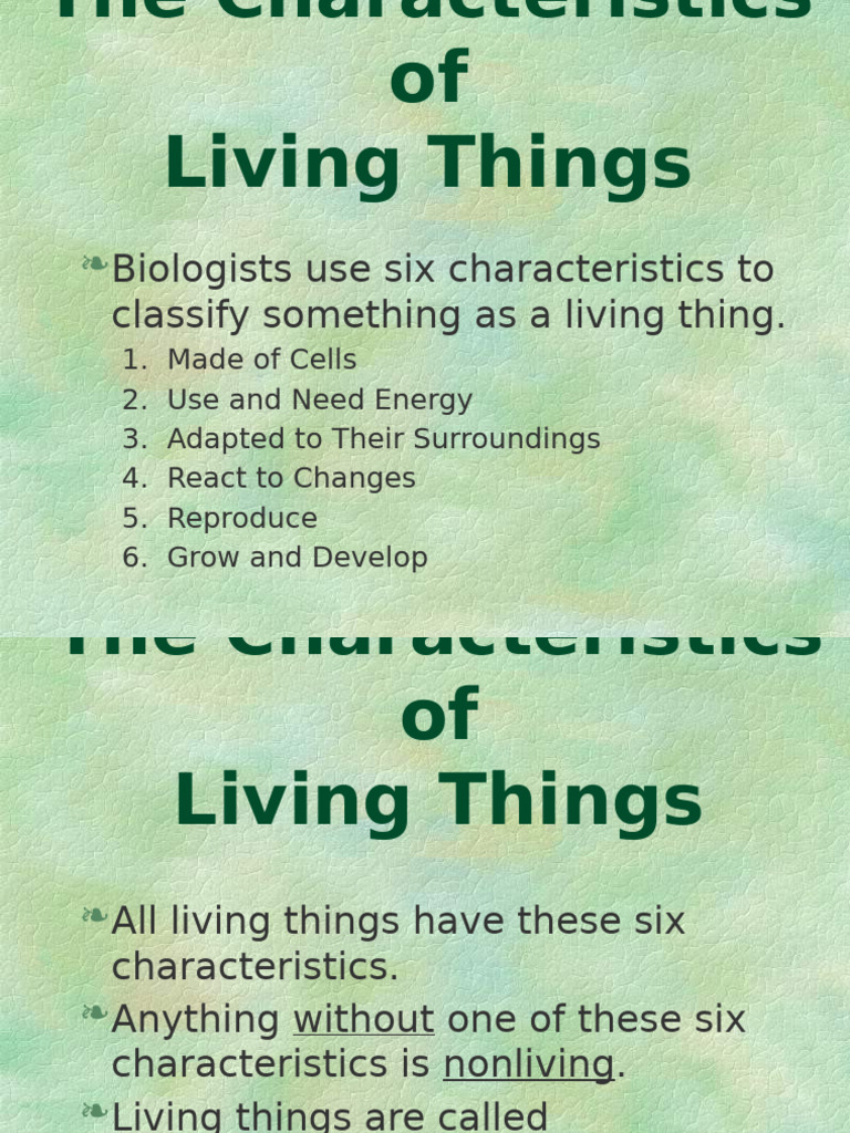 Characteristics of Living Things | PDF | Life | Lecture