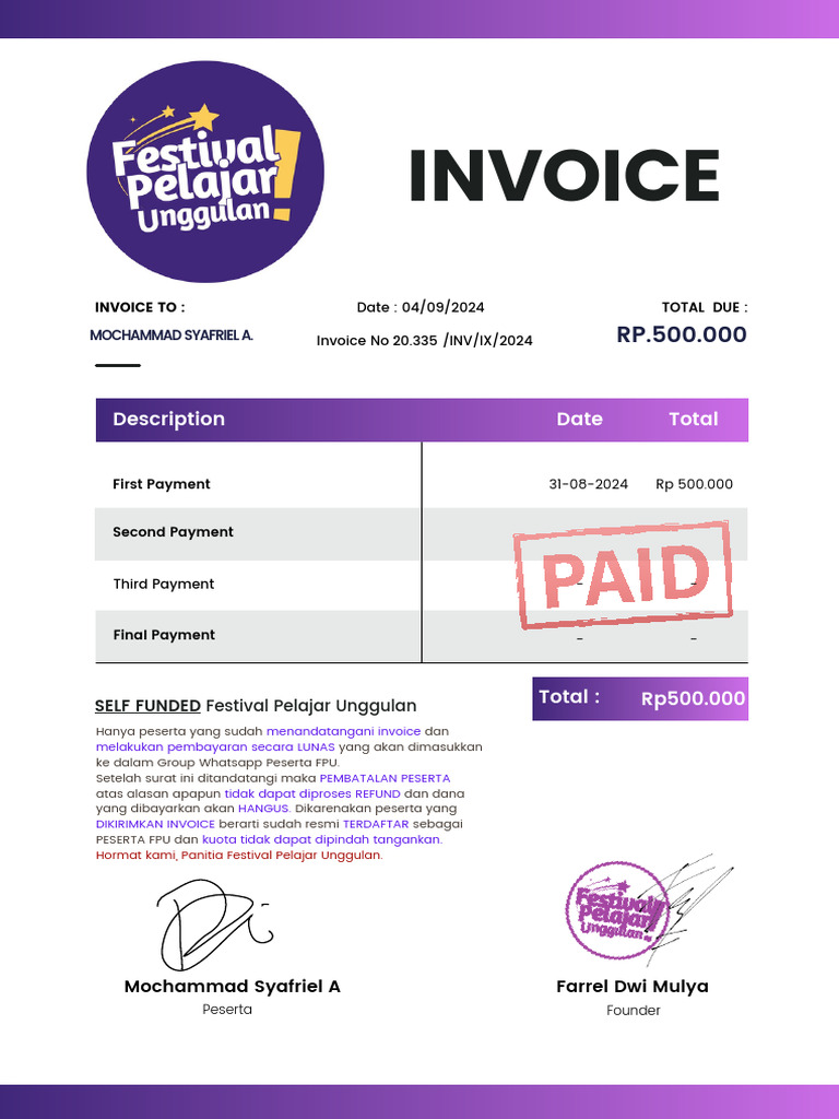 INVOICE - Rp.500.000 TTD | PDF