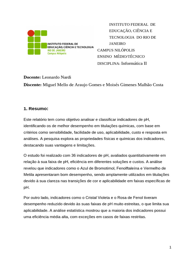 Relatório de Informática Oficial | PDF | Titulação | Química