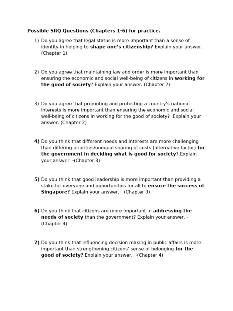 Possible SRQ Questions (Chapters 1 To 6) | PDF