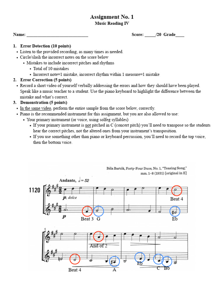 Music Reading IV Assn 1 | PDF