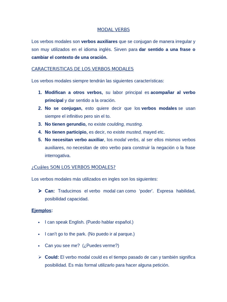 Verbos Modales en Inglés: Guía Completa | PDF | Verbo | Morfología