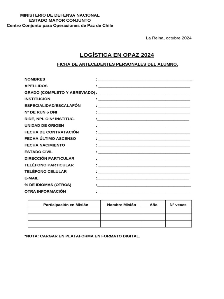 Ficha Personal Alumno OPAZ 2024 | PDF