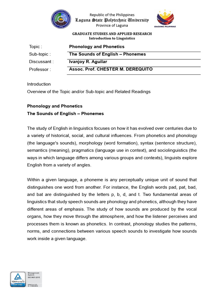 Aguilar, Ivanjoy R. Written Report | PDF | Phonetics | Stress (Linguistics)