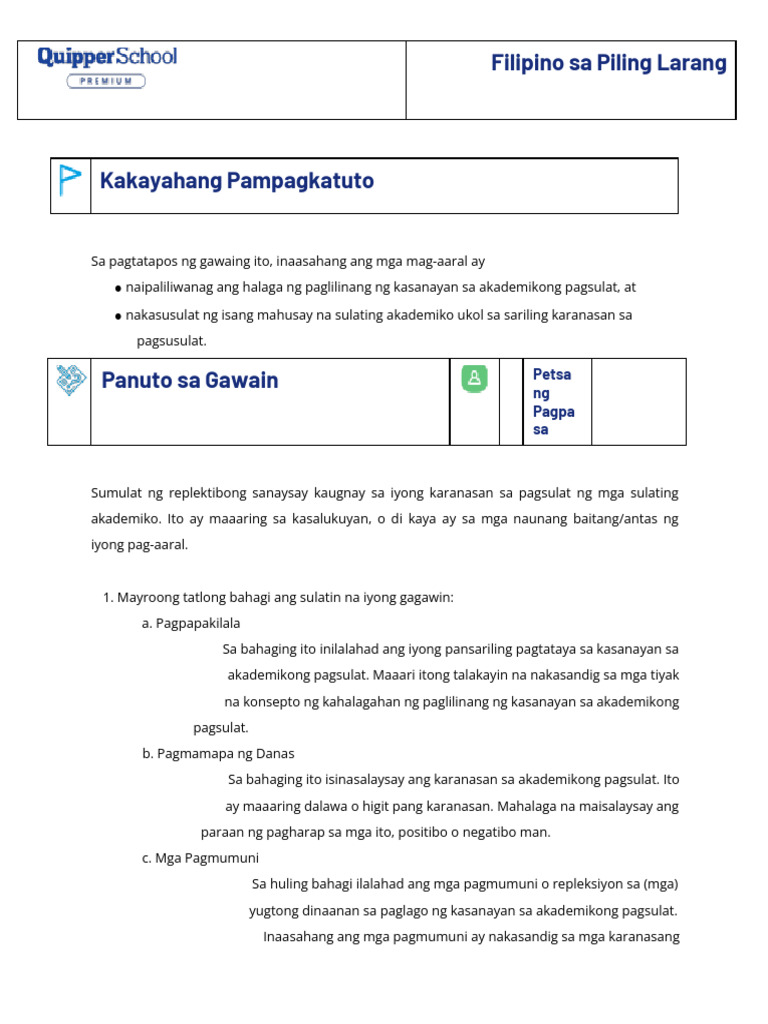 AW1 - FPL 11 - 12 Q1 0102 - Layunin Sa Paglinang NG Kasanayan Sa Akademikong Pagsulat | PDF