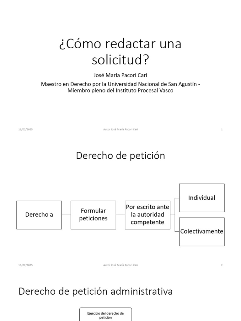 CÓMO REDACTAR UNA SOLICITUD - DIAPOSITIVAS - AUTOR JOSÉ MARÍA PACORI CARI | PDF | Petición ...