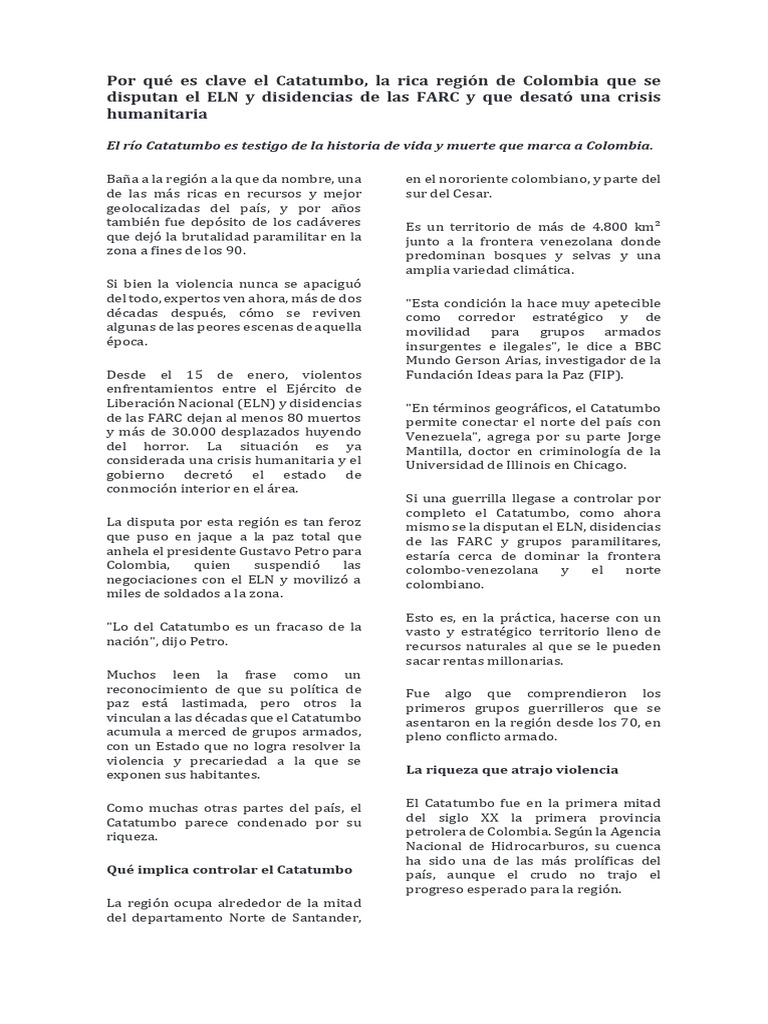 Conflicto en El Catatumbo Desde BBC | PDF | Colombia
