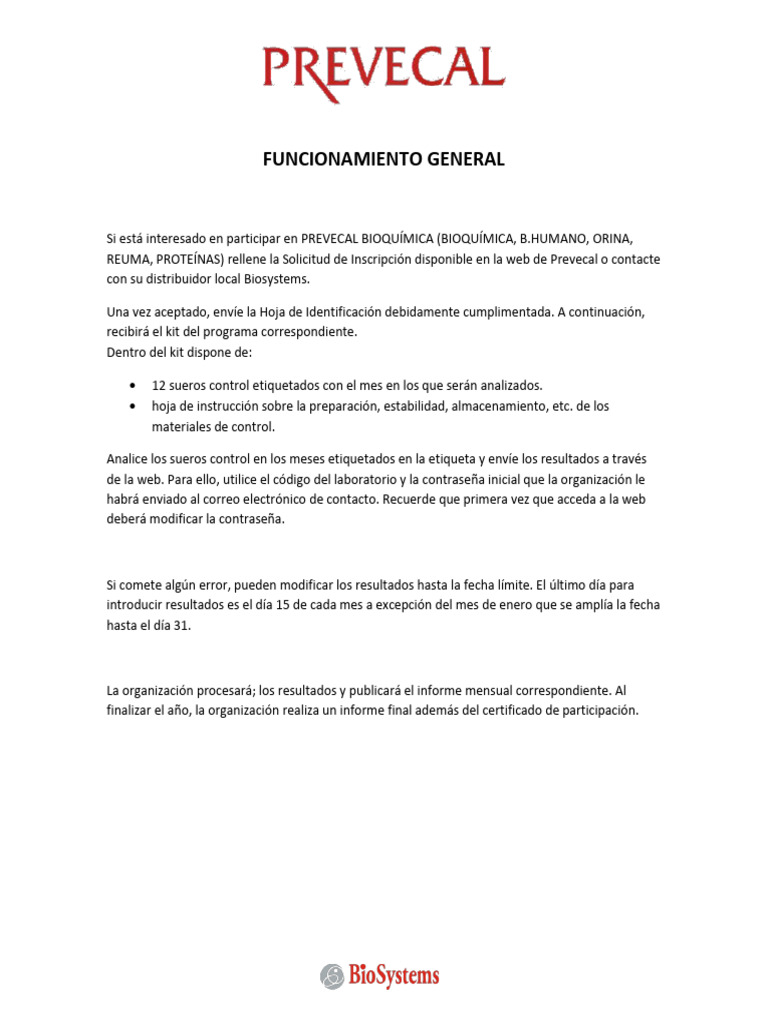 Funcionamiento General Prevecal | PDF