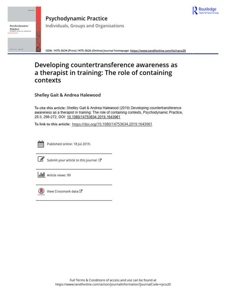 Countertransference Awareness in Training | PDF | Psychotherapy ...