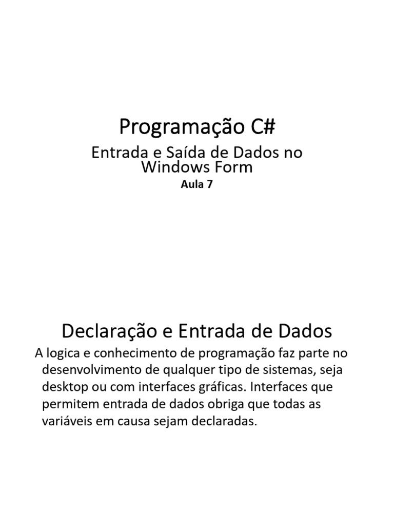 C# Aula 7 Windows Form Entrada e Saida de Dados (Autosaved) | PDF | C ...