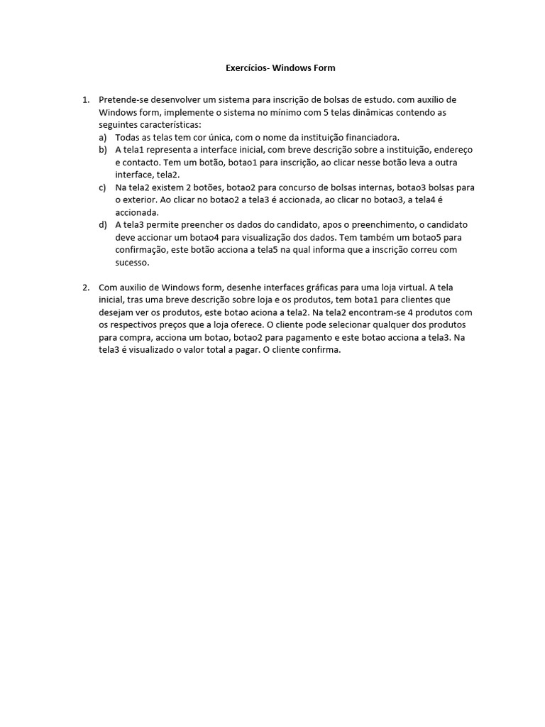 Ficha de Exercícios 2 Windows Form | PDF