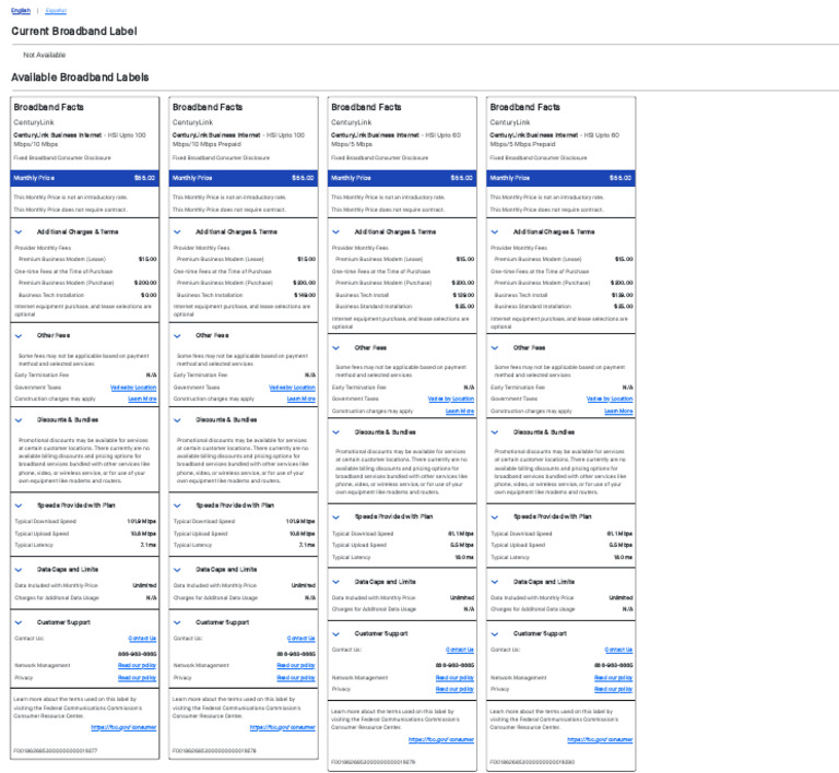 BBL-broadbandlabel Centurylink | PDF | Fee | Internet Access