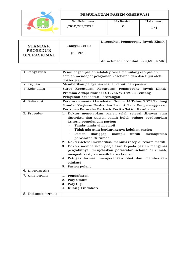 3.10 Sop Pemulangan Pasien Observasi | PDF