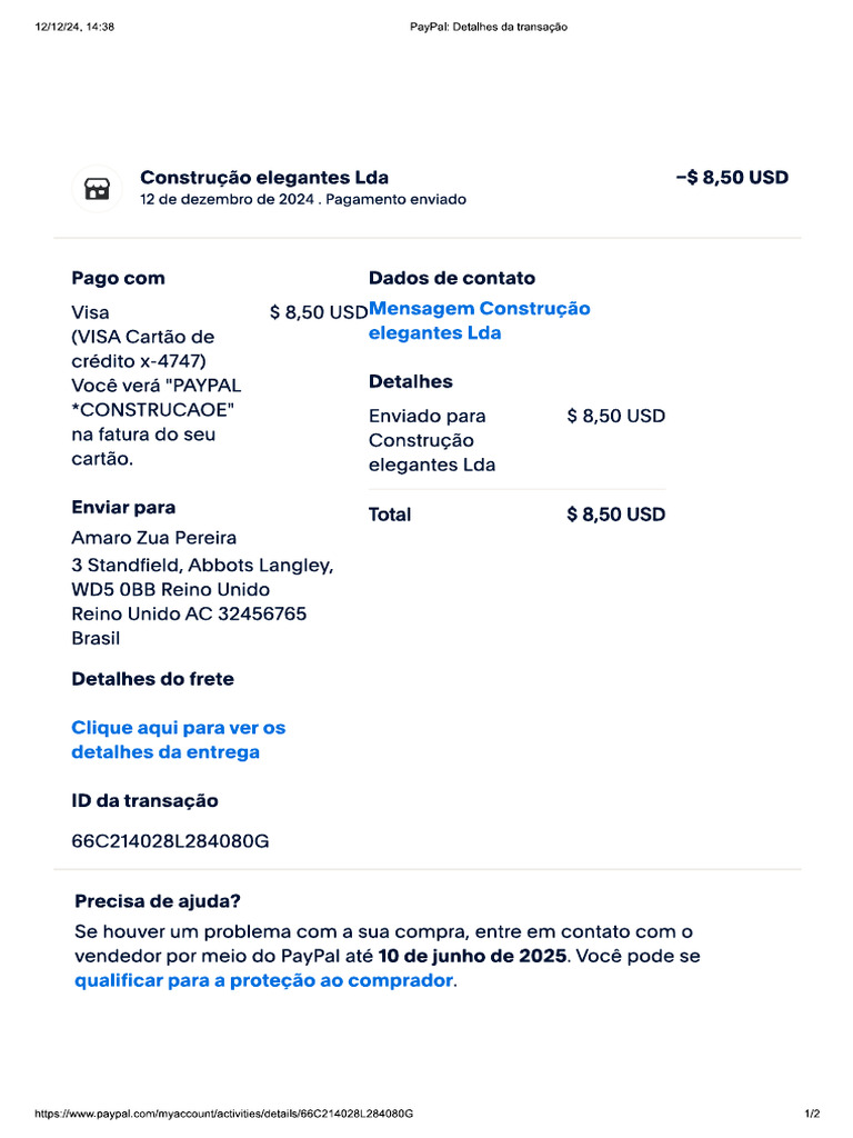 Comprovativo Paypal | PDF