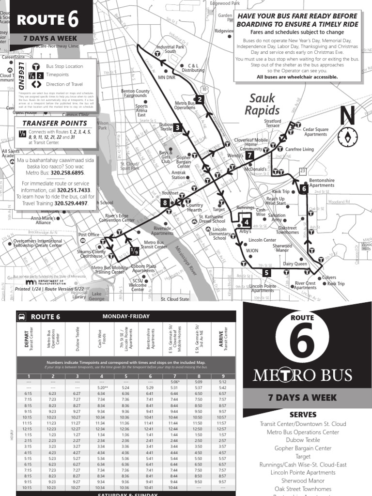 Metro Bus Route 6 Schedule | PDF | Road Transport | Land Transport