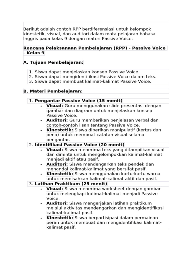 Berikut Adalah Contoh RPP Berdiferensiasi Untuk Kelompok Kinestetik | PDF