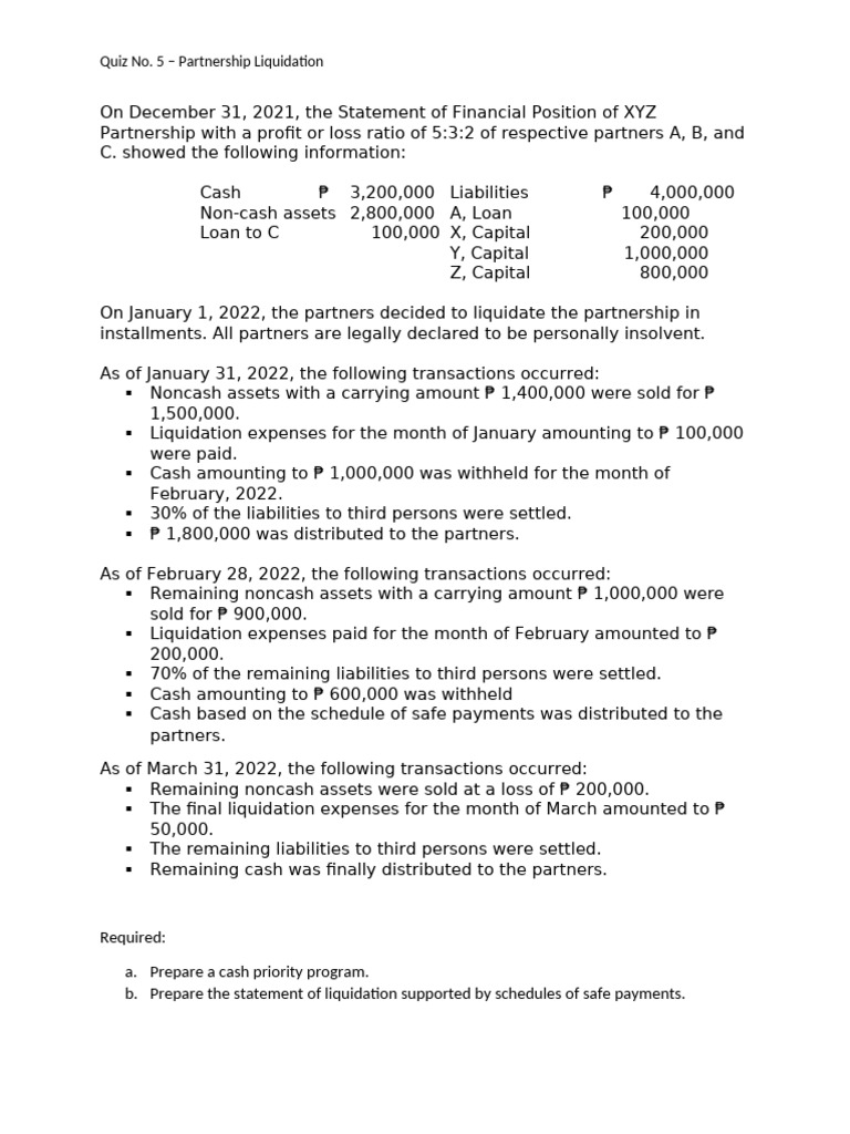 Partnership Liquidation Quiz Analysis | PDF