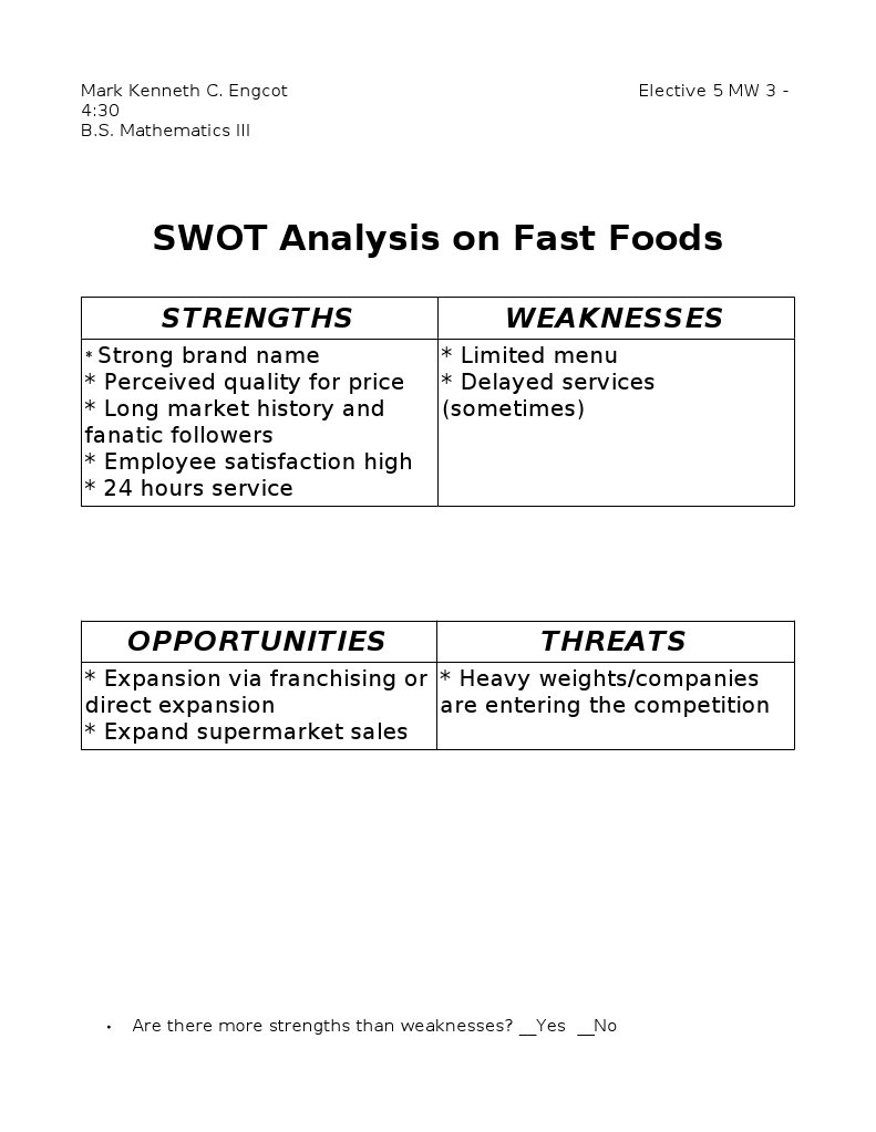 SWOT Analysis of Fast Food Industry | PDF | Career & Growth