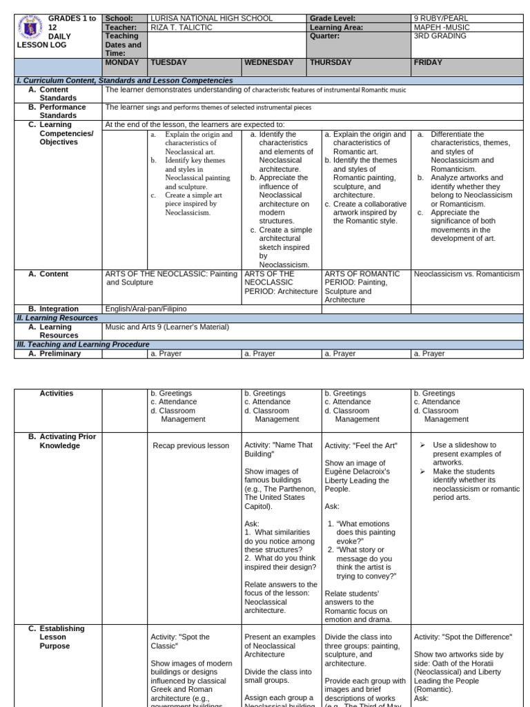 Arts9 3rd Grading Period | PDF | Romanticism | Learning