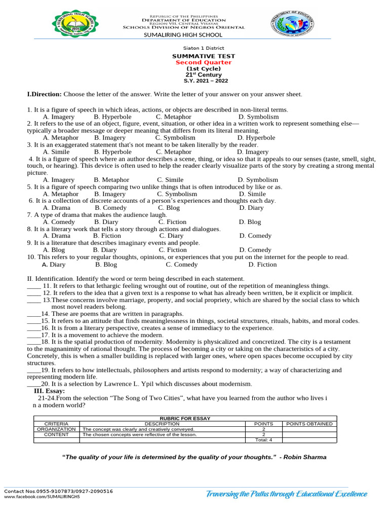 21st Century (SUMMATIVE) 1st Cycle | PDF | Metaphor