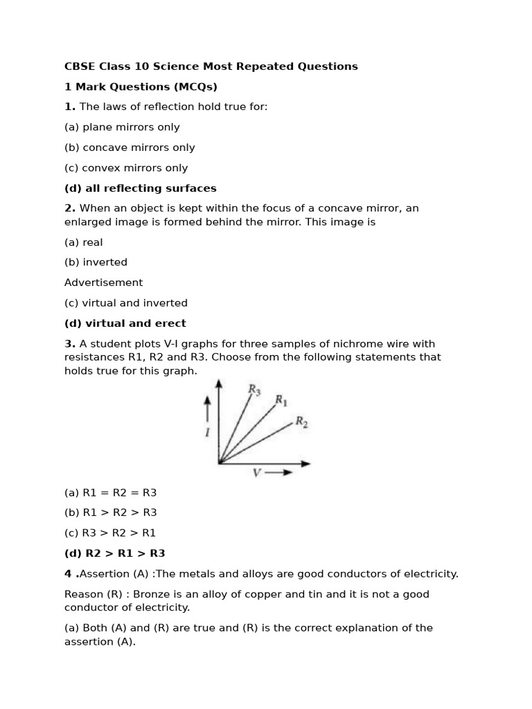 Most Repeated Science Questions | PDF | Mirror | Cellular Respiration