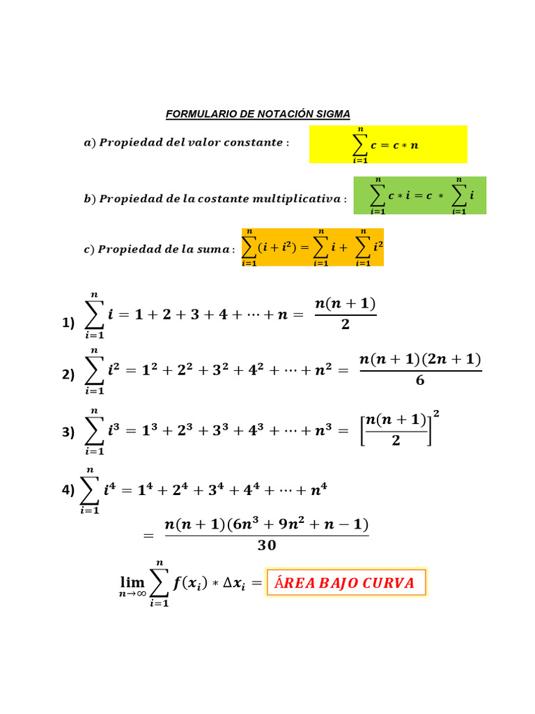 Formulario de Notación Sigma | PDF