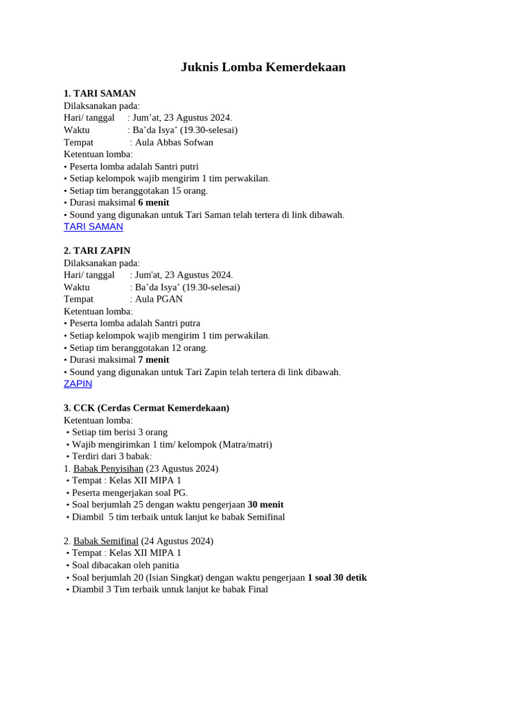 Juknis Lomba Kemerdekaan PHBN 2024 | PDF