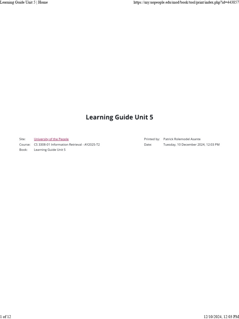 Learning Guide Unit 5 - Home | PDF | Search Engine Indexing | Information Retrieval