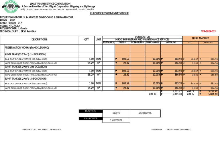 PR 4700 Preservation Works (Tank Cleaning) - 1 | PDF