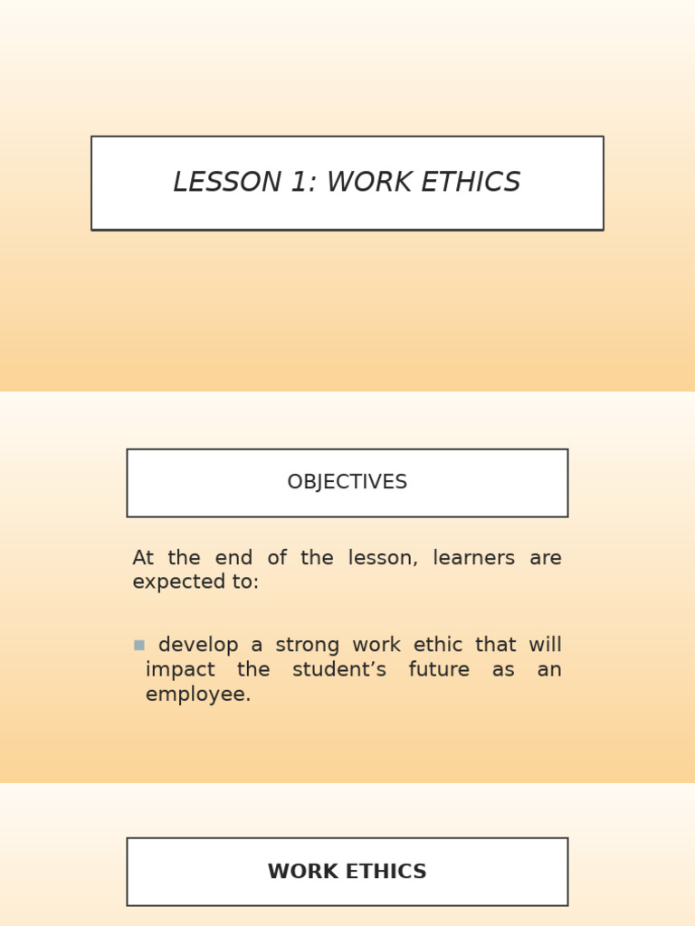 Lesson 1-Work Ethics | PDF | Communication | Leadership