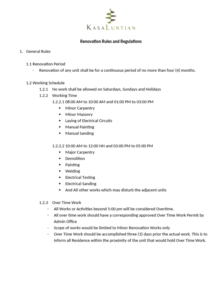 Renovaton Rules and Regulation - Final KL | PDF